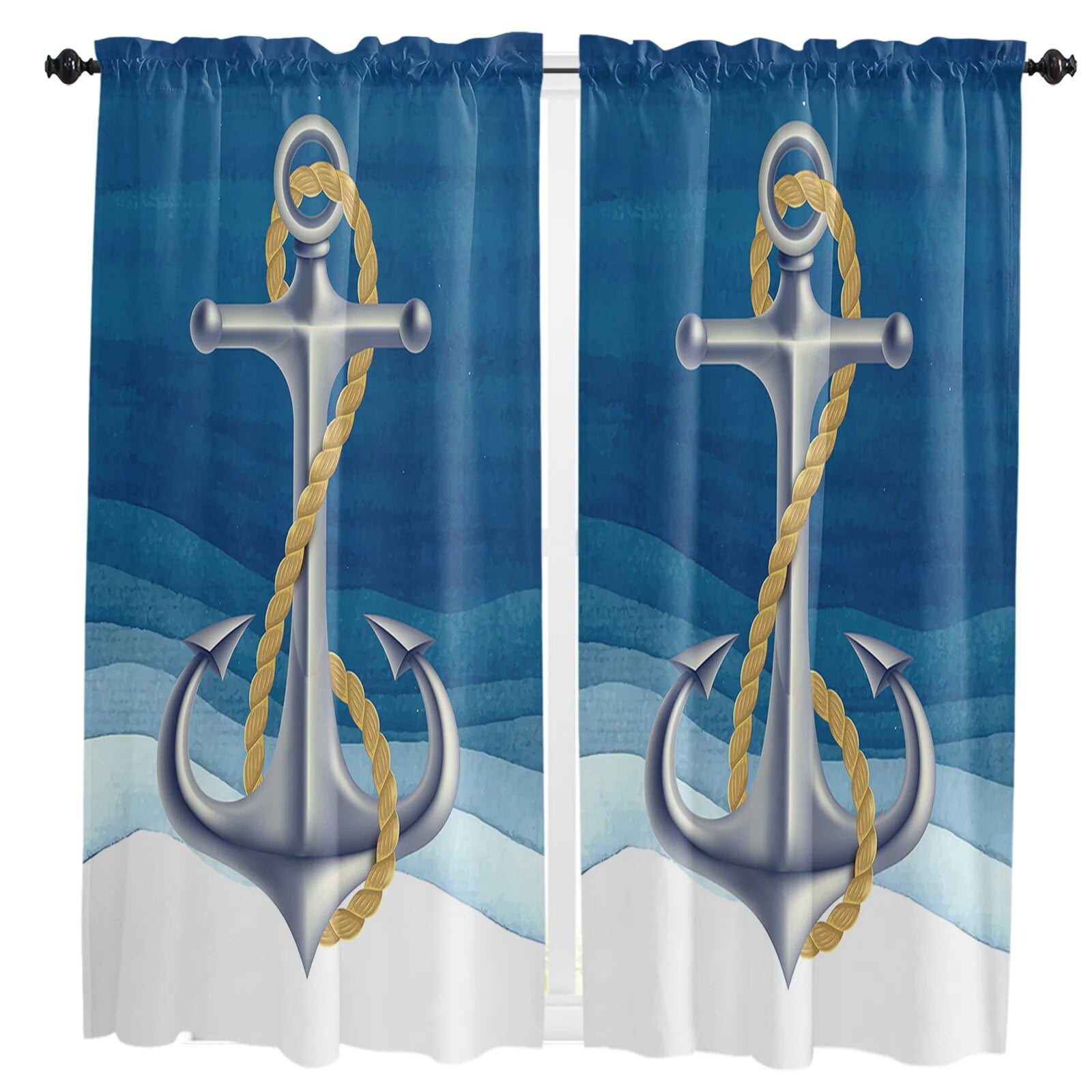 Blue Anchor Boat Fish Curtains For Living Room Kitchen Curtain Bedroom ...