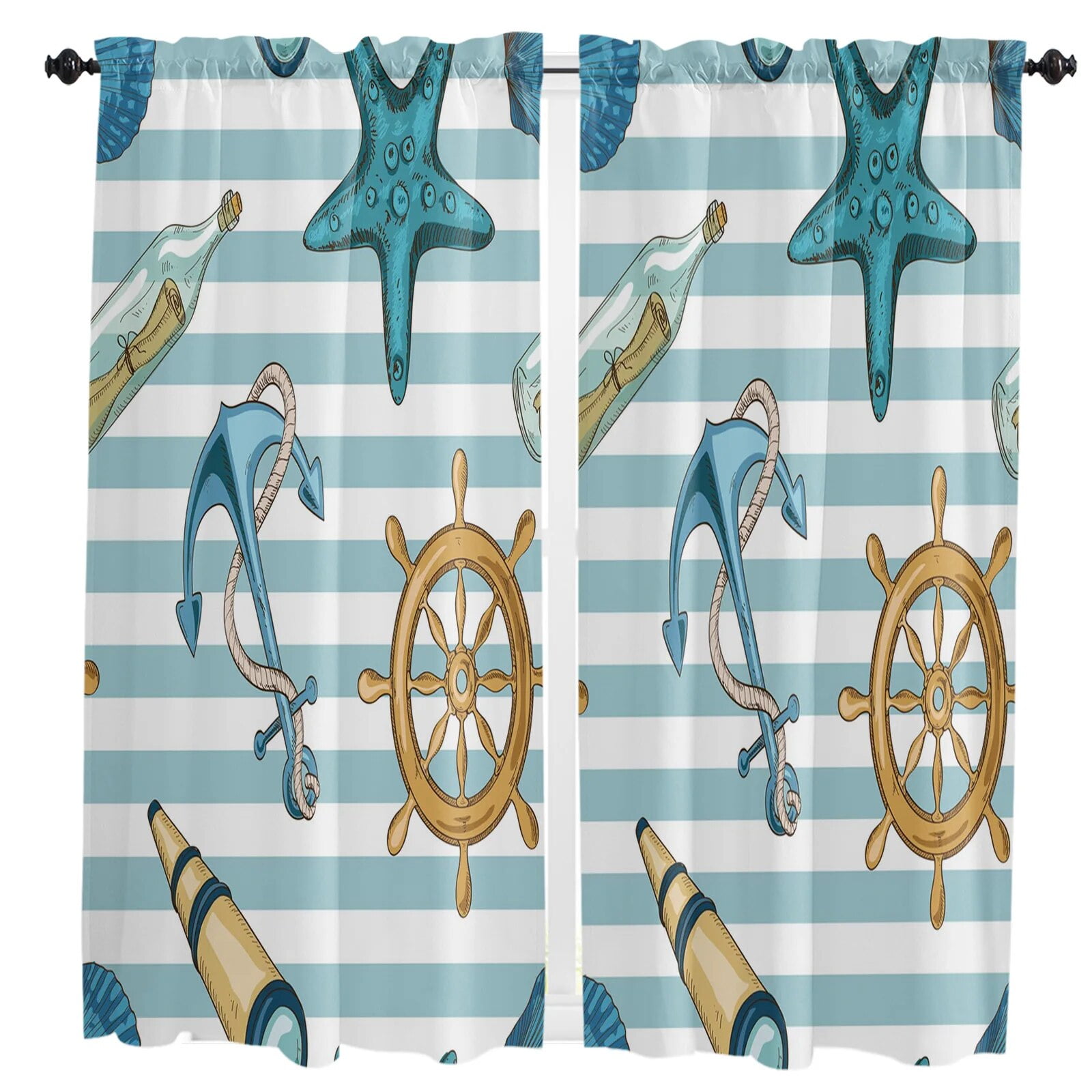 Blue Anchor Boat Fish Curtains For Living Room Kitchen Curtain Bedroom ...