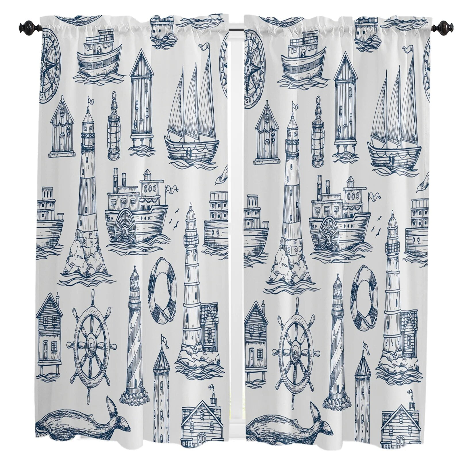 Blue Anchor Boat Fish Curtains For Living Room Kitchen Curtain Bedroom ...