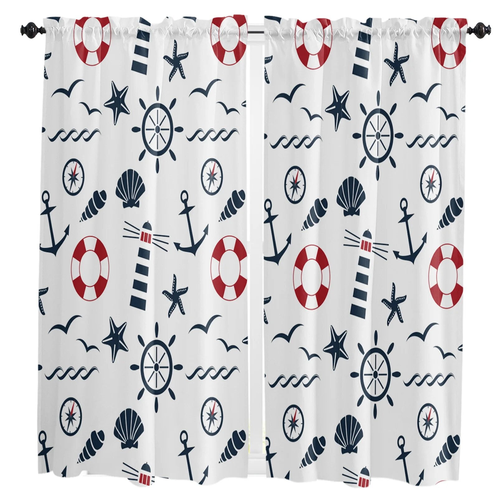 Blue Anchor Boat Fish Curtains For Living Room Kitchen Curtain Bedroom ...