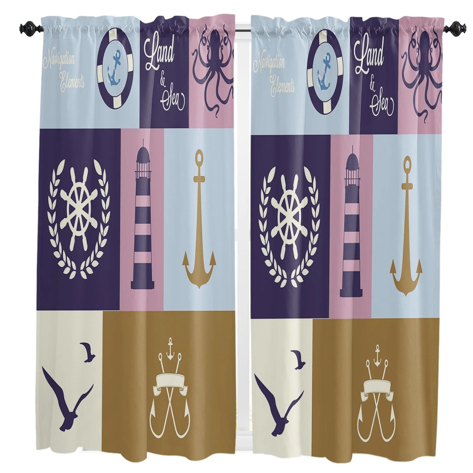 Blue Anchor Boat Fish Curtains For Living Room Kitchen Curtain Bedroom ...