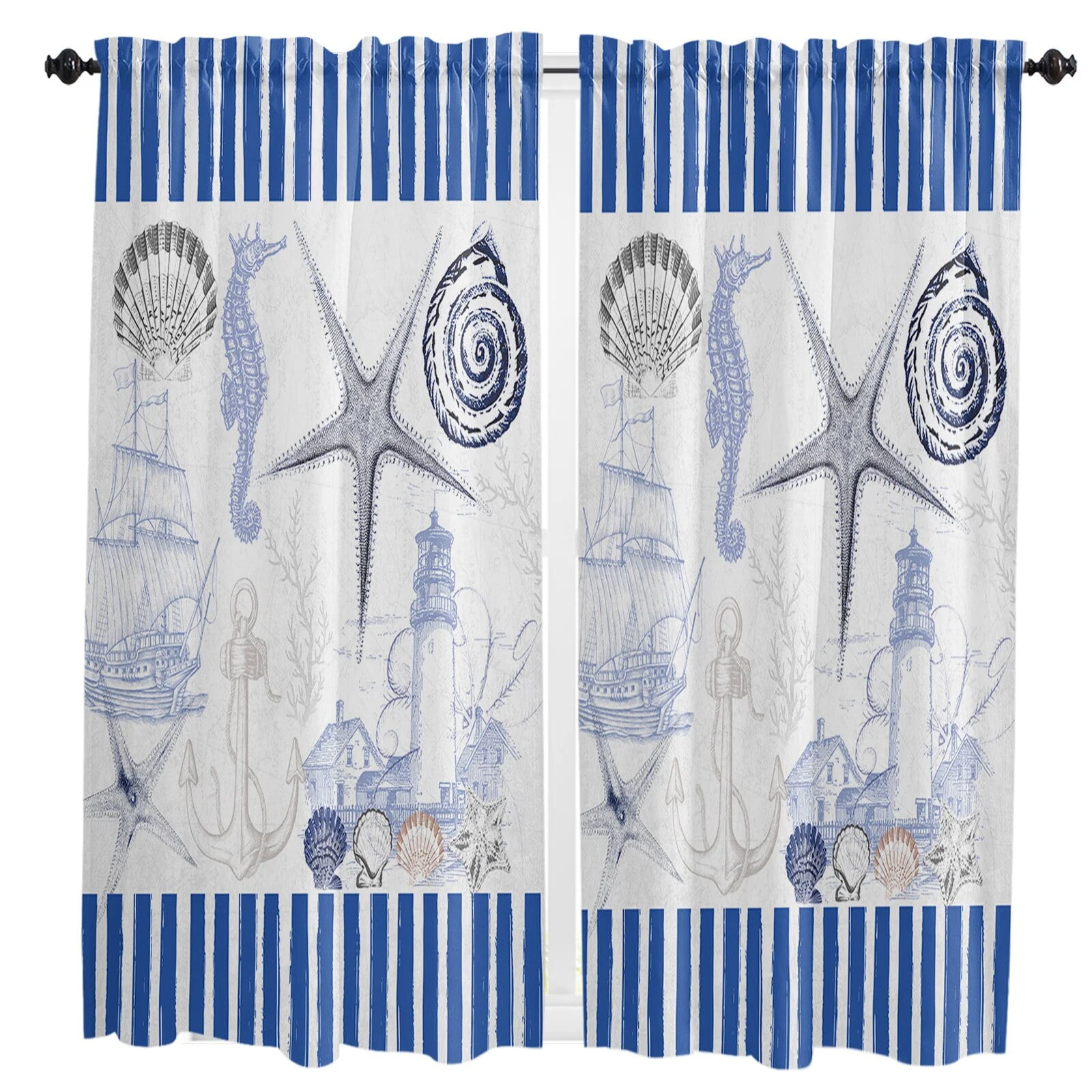 Blue Anchor Boat Fish Curtains For Living Room Kitchen Curtain Bedroom ...