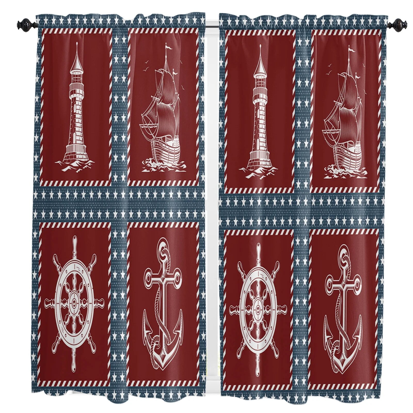 Blue Anchor Boat Fish Curtains For Living Room Kitchen Curtain Bedroom ...