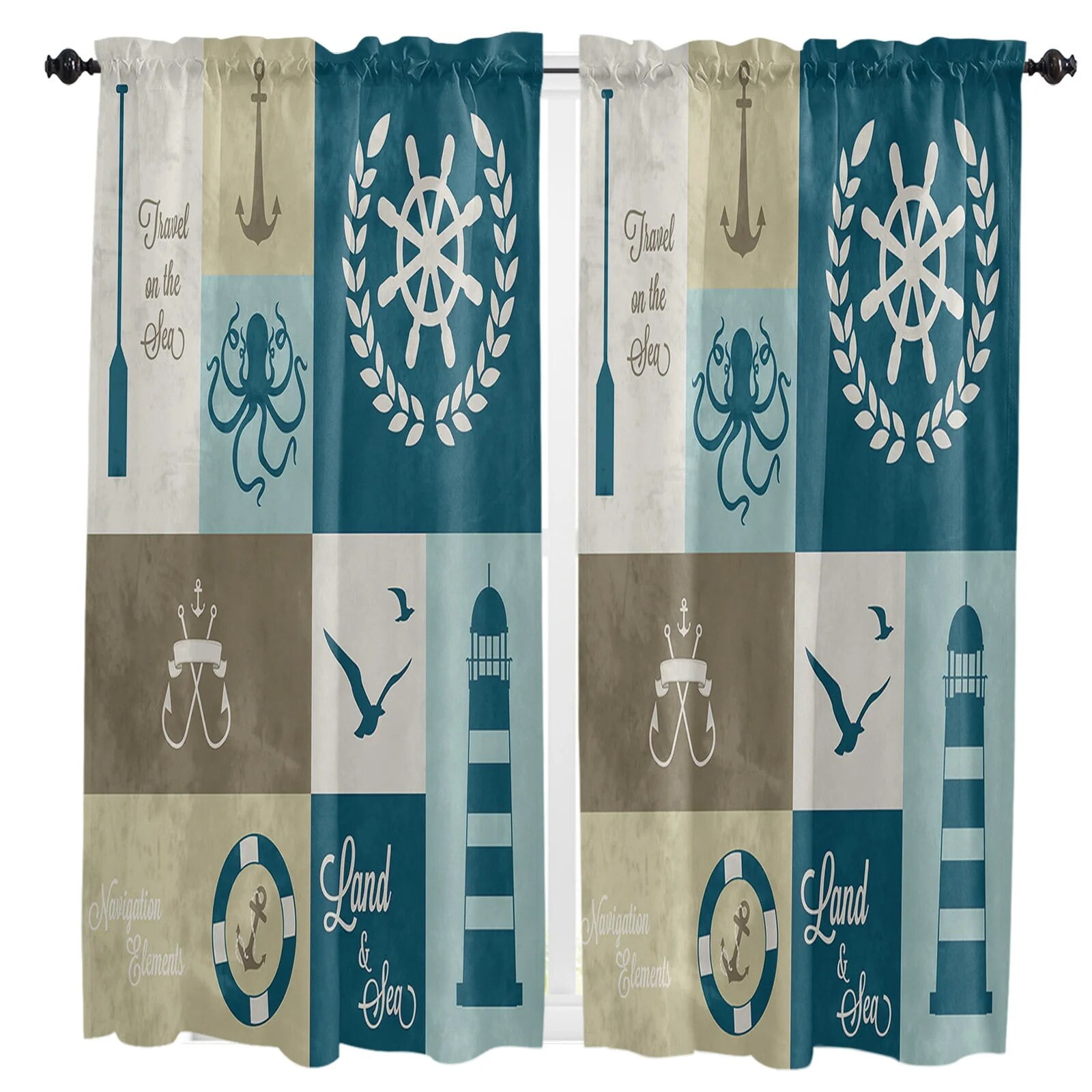 Blue Anchor Boat Fish Curtains For Living Room Kitchen Curtain Bedroom ...