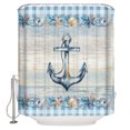 Blue Anchor Coastal Bathroom Shower Curtains with 12 Hooks Polyester ...