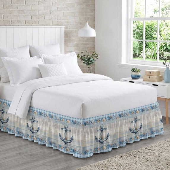 Blue Anchor Coastal Bed Skirt King Size 16 Inch Drop, Summer Starfish ...