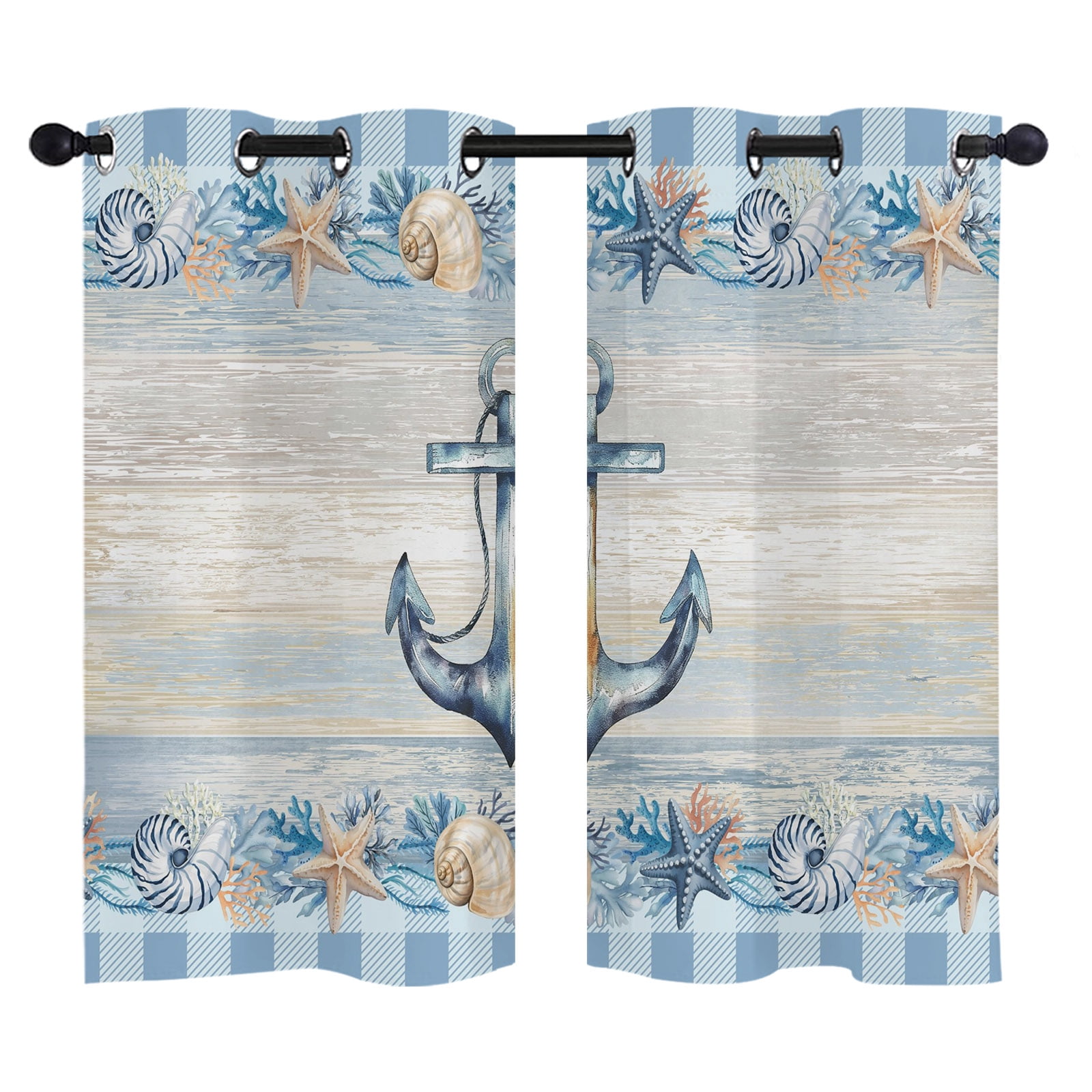 Blue Anchor Coastal Blackout Curtains 39 Inches Long, Summer Starfish ...