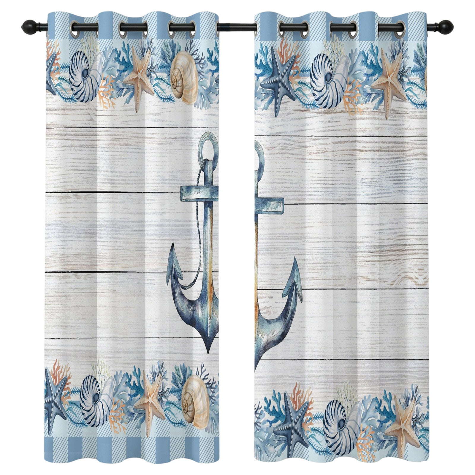 Blue Anchor Coastal Blackout Curtains 63 Inches Long, Summer Starfish ...