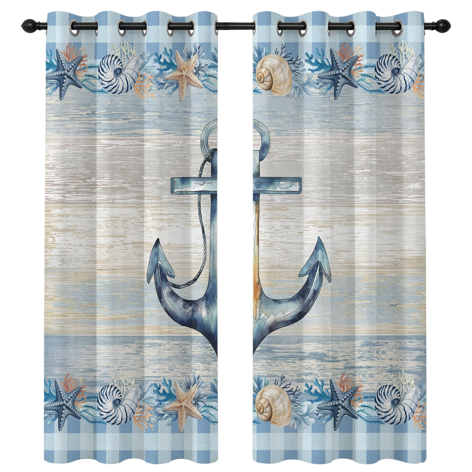 Blue Anchor Coastal Blackout Curtains 96 Inches Long, Summer Starfish ...