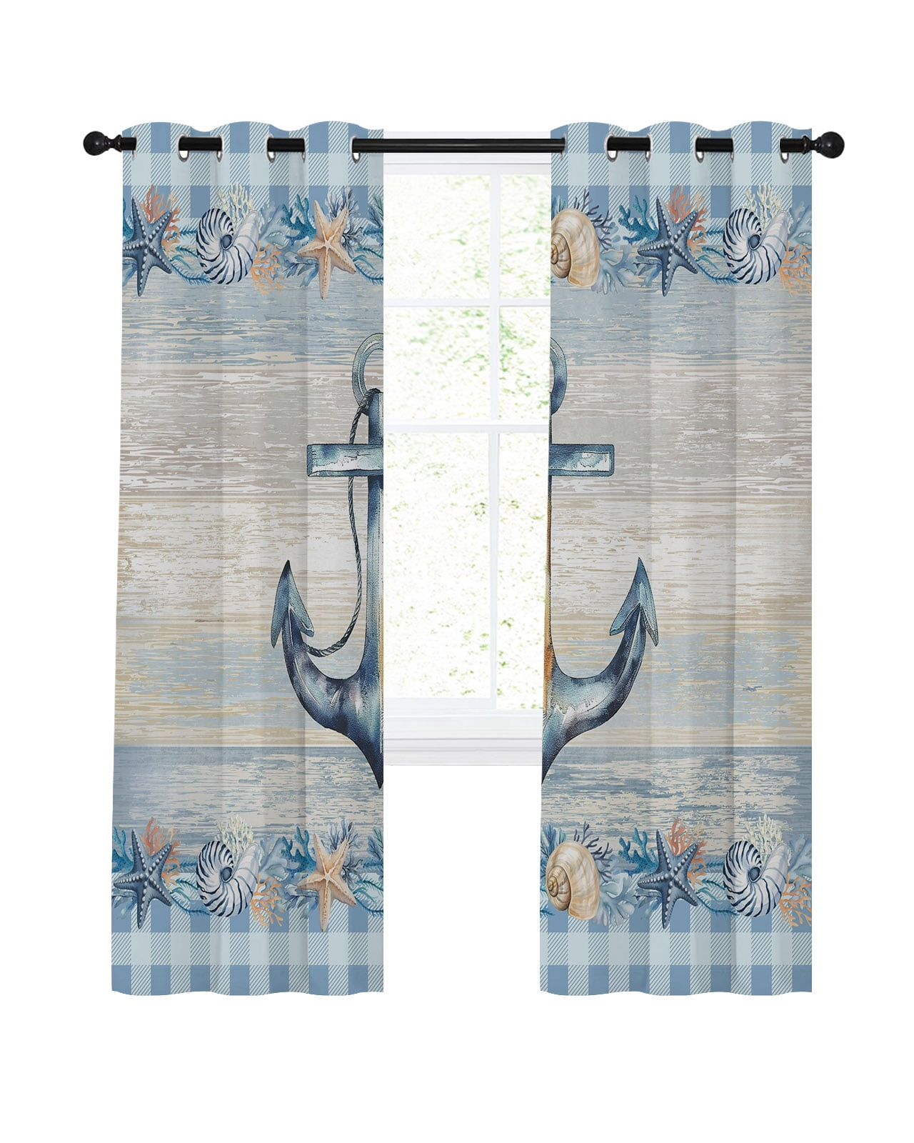 Blue Anchor Coastal Blackout Curtains for Bedroom Living Room, Summer ...
