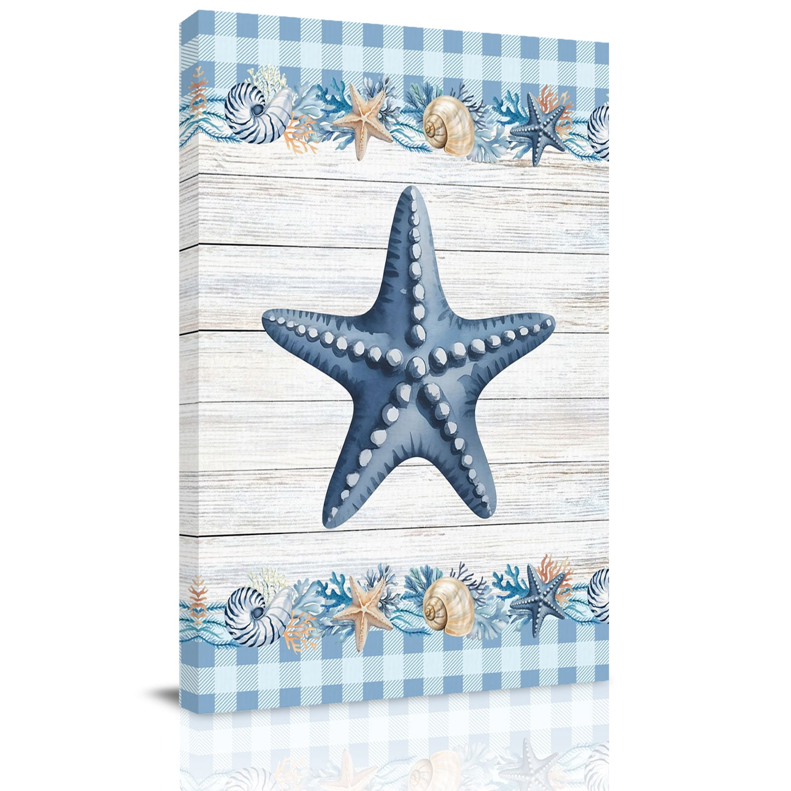 Blue Anchor Coastal Canvas Wall Art for Living Room, Summer Starfish ...