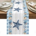 Blue Anchor Coastal Cotton Linen Table Runner Summer Starfish Beach ...