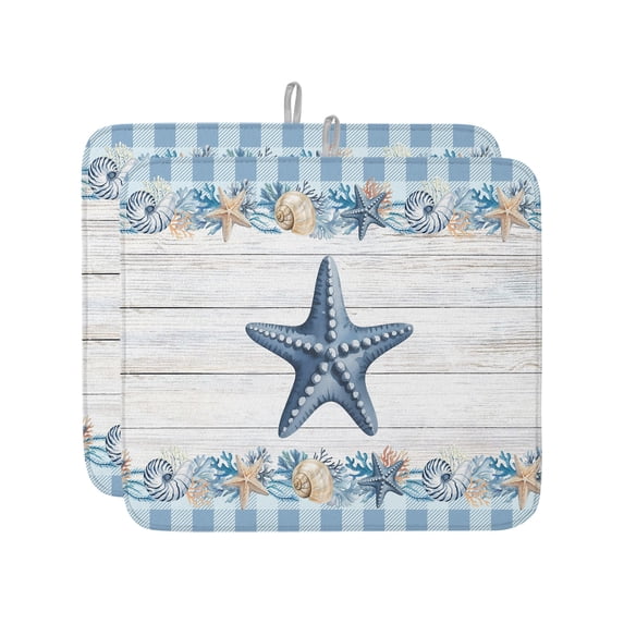 Blue Anchor Coastal Dish Drying Mat 16x18 inch Summer Starfish Beach ...