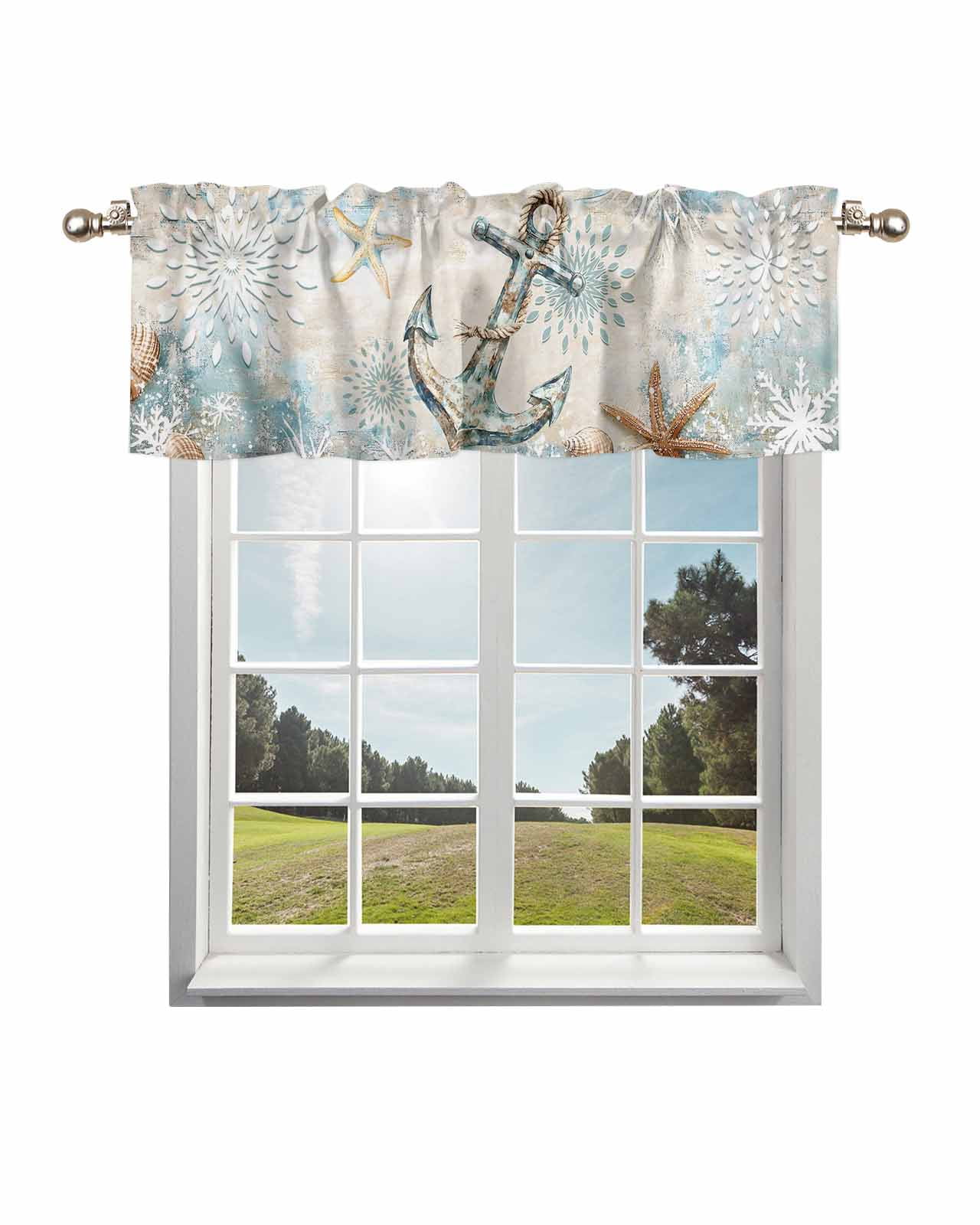 Blue Anchor Coastal Kitchen Curtain Valances for Windows Farmhouse ...