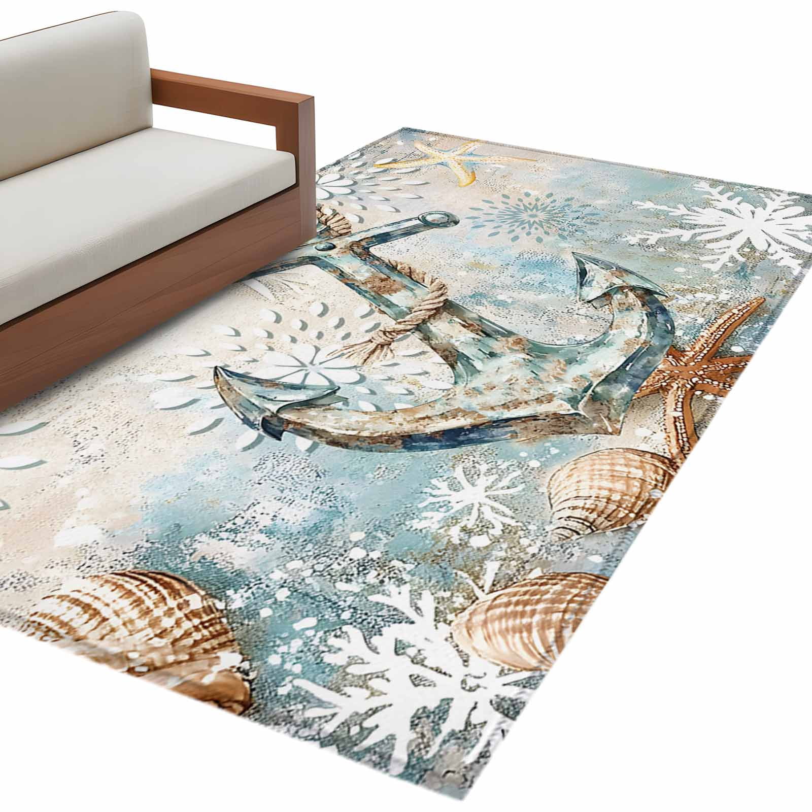 Blue Anchor Coastal Large Area Rugs for Bedroom Living Room, Soft Non ...