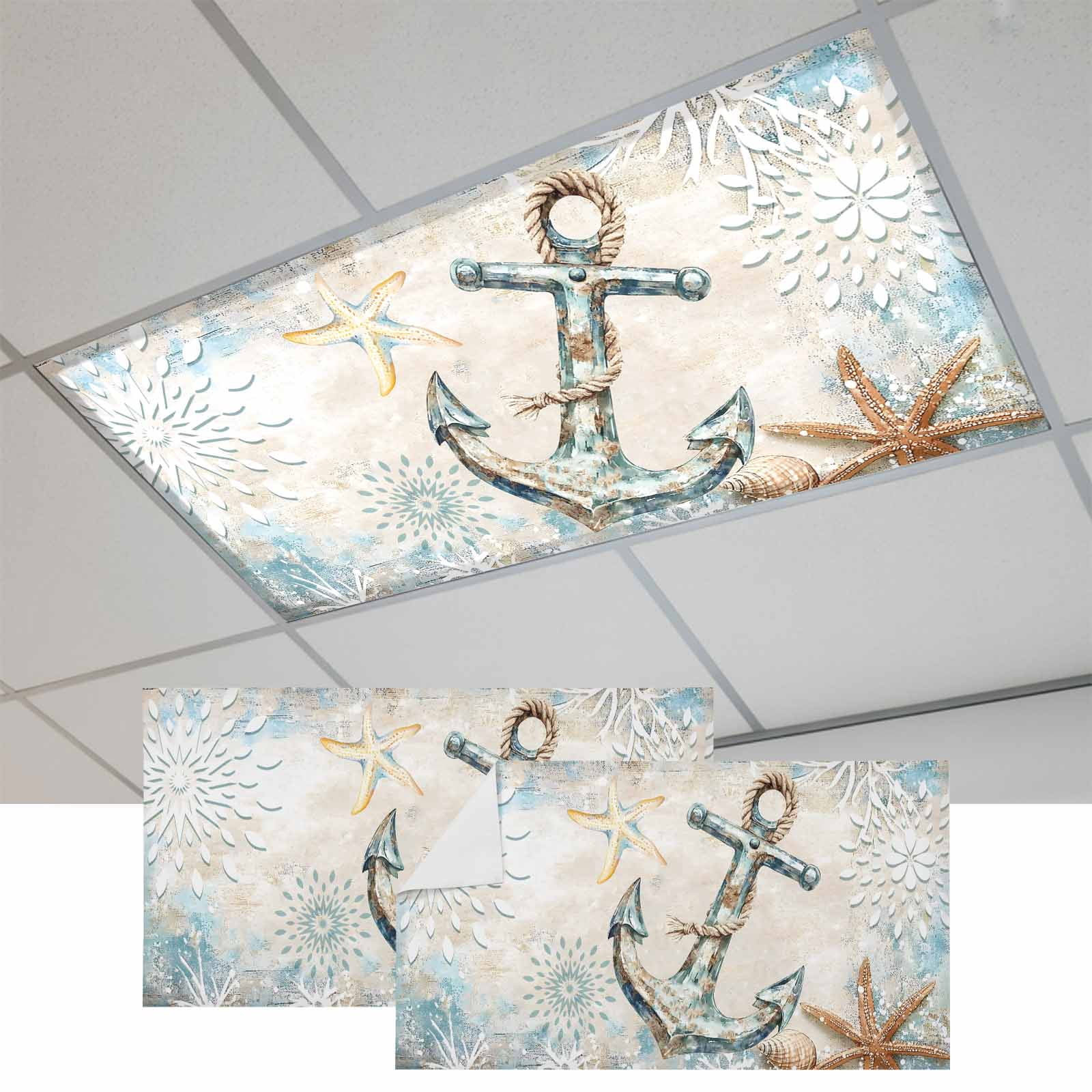 Blue Anchor Coastal Magnetic Fluorescent Light Covers for Ceiling ...