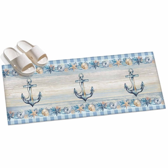 Blue Anchor Coastal Washable Area Rug 2 x 6 ft Summer Starfish Beach ...