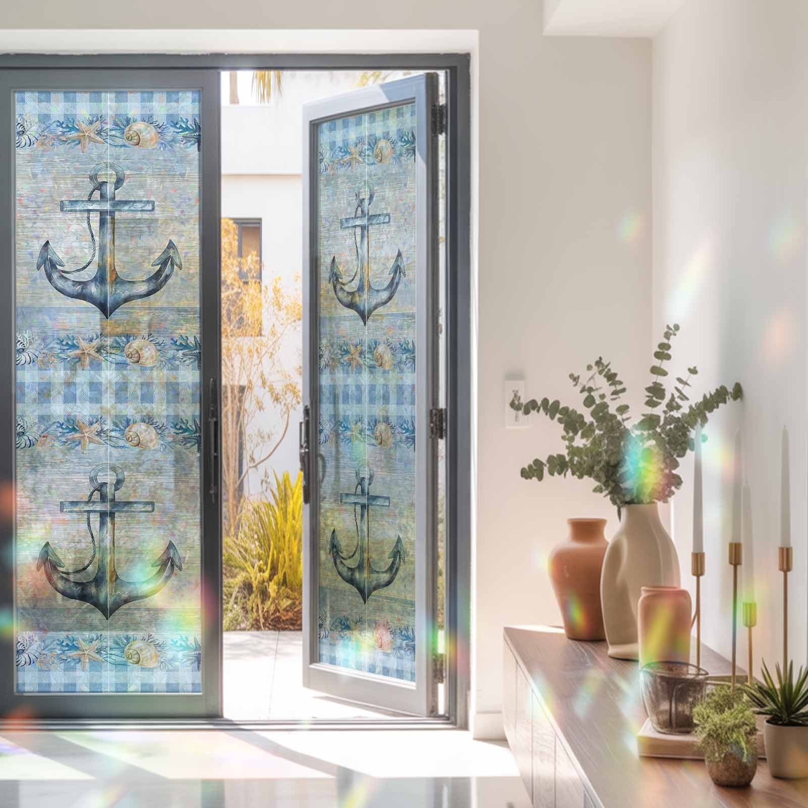 Blue Anchor Coastal Window Privacy Film Summer Starfish Beach Coral ...