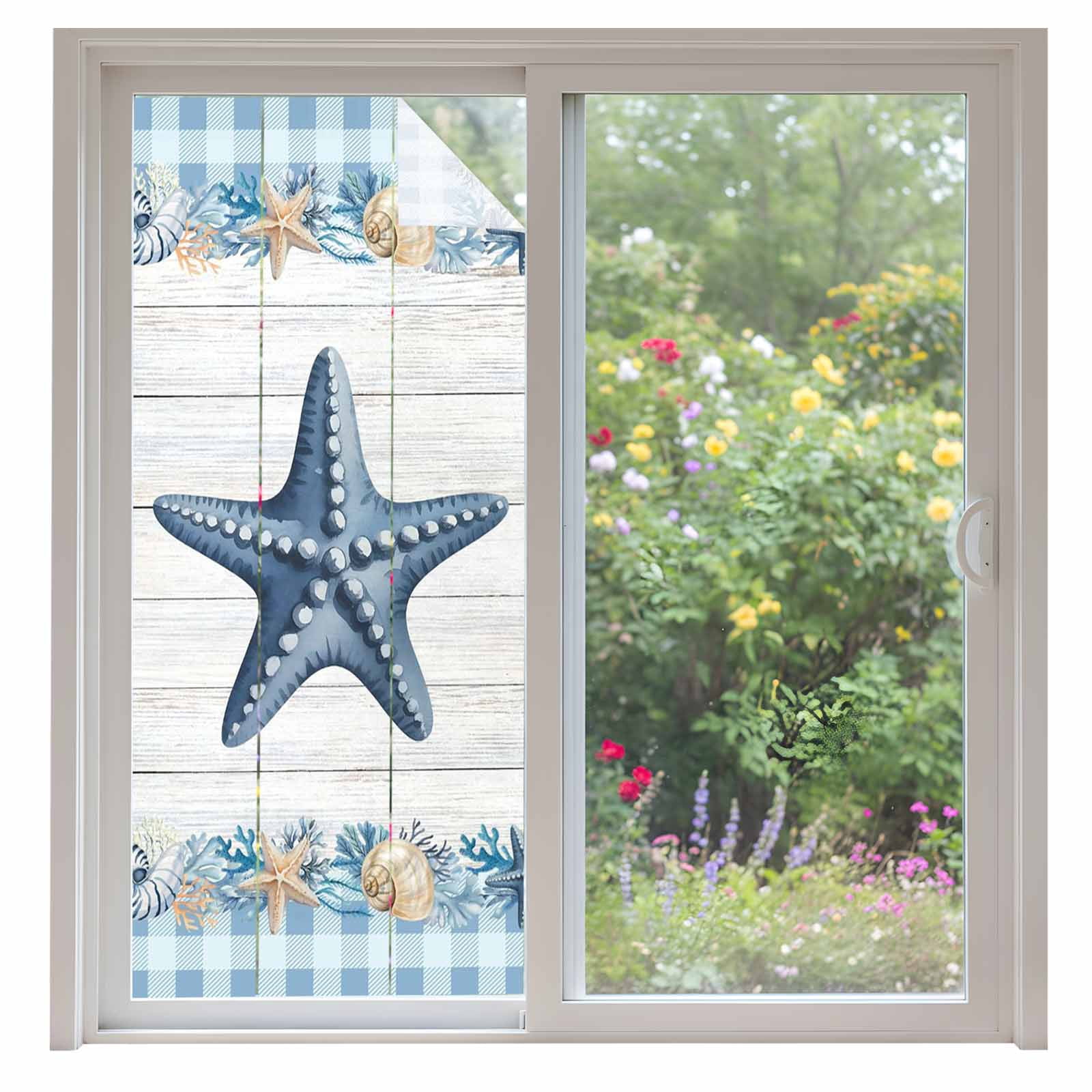 Blue Anchor Coastal Window Privacy Film, Summer Starfish Beach Coral ...