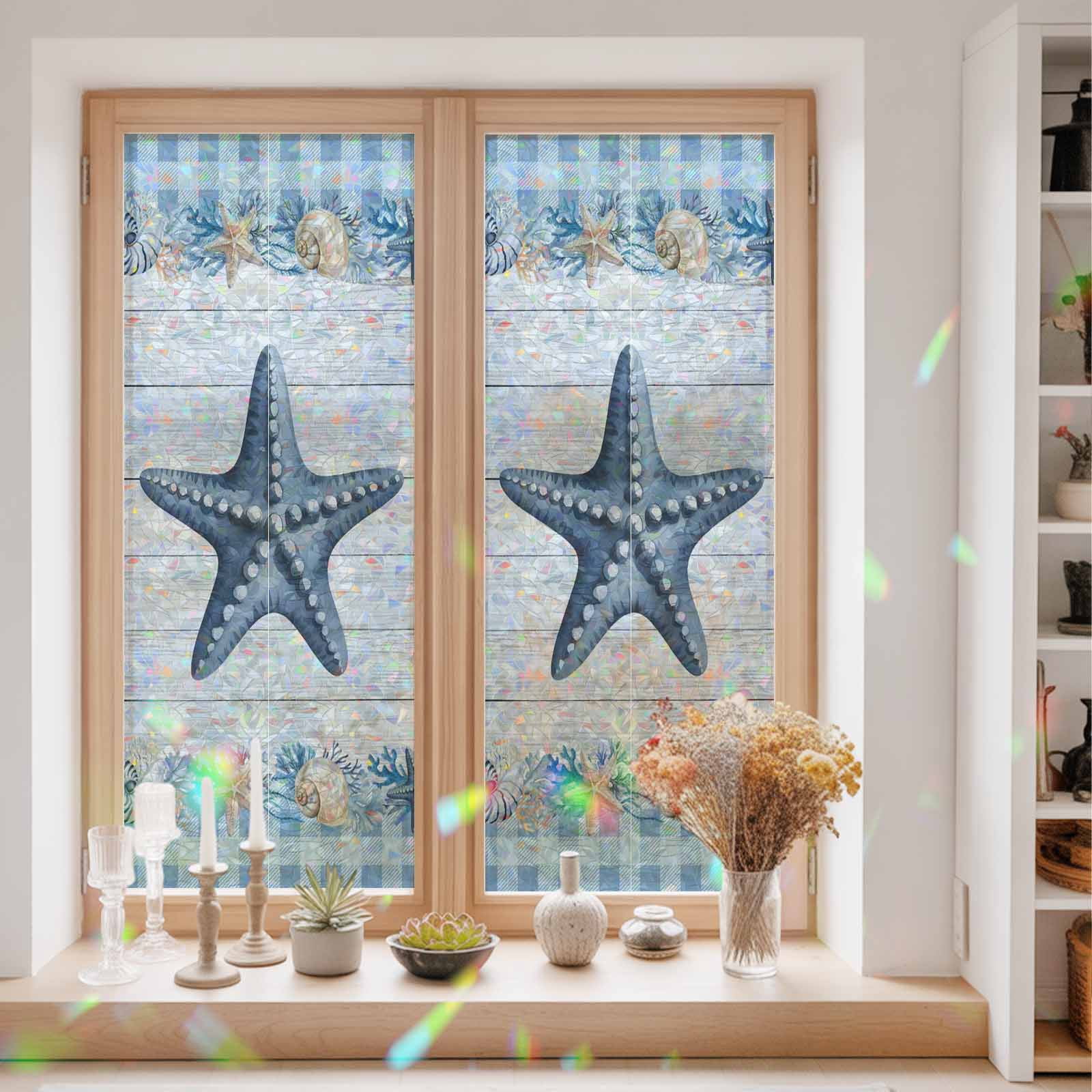 Blue Anchor Coastal Window Privacy Film Summer Starfish Beach Coral ...