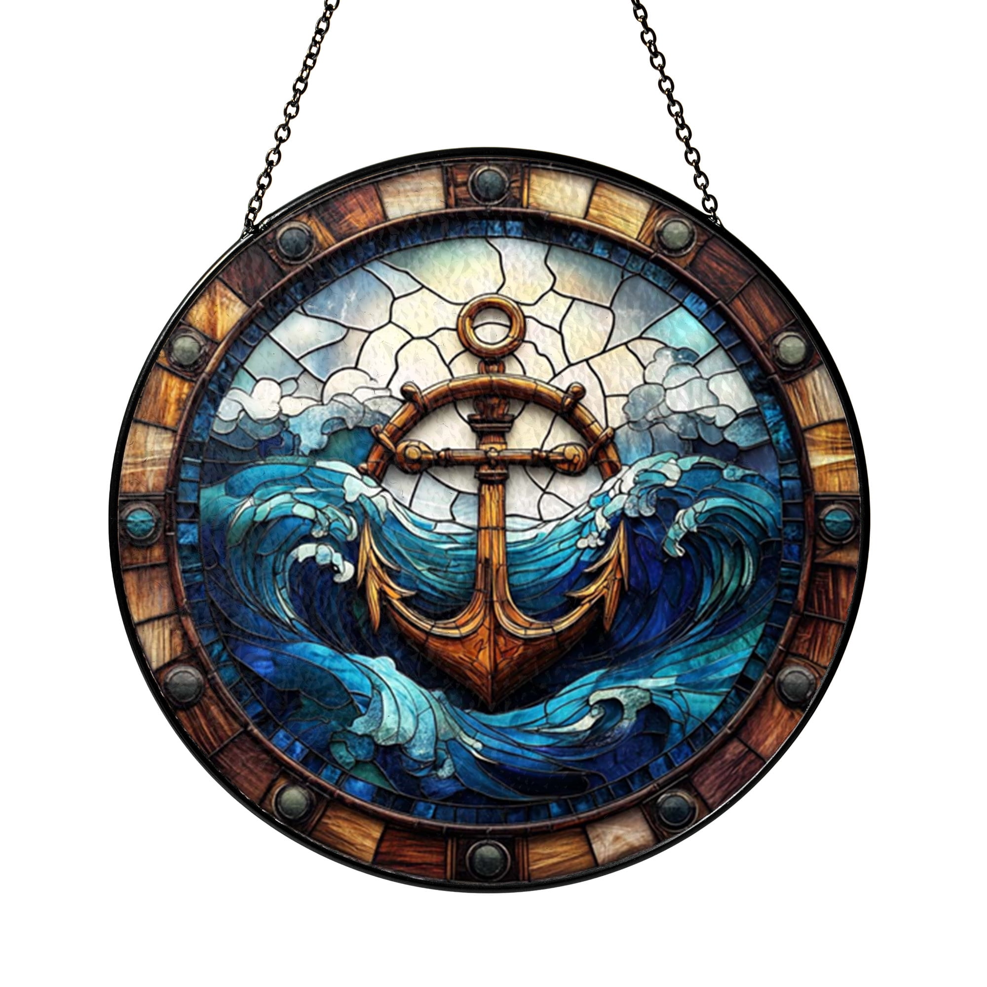Blue Anchor Faux Stained Glass Window Hanging – Marine Art - Walmart.com