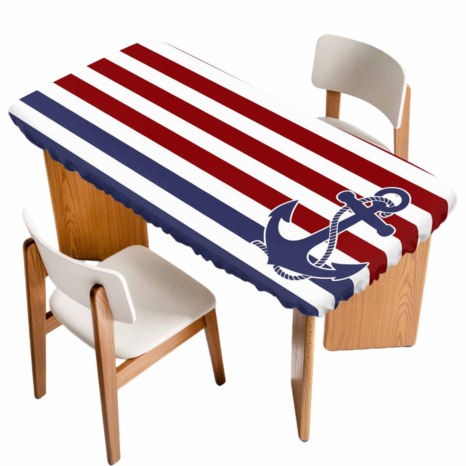 Blue Anchor Fitted Rectangle Tablecloth 32" x 72" Costal Red White Blue ...