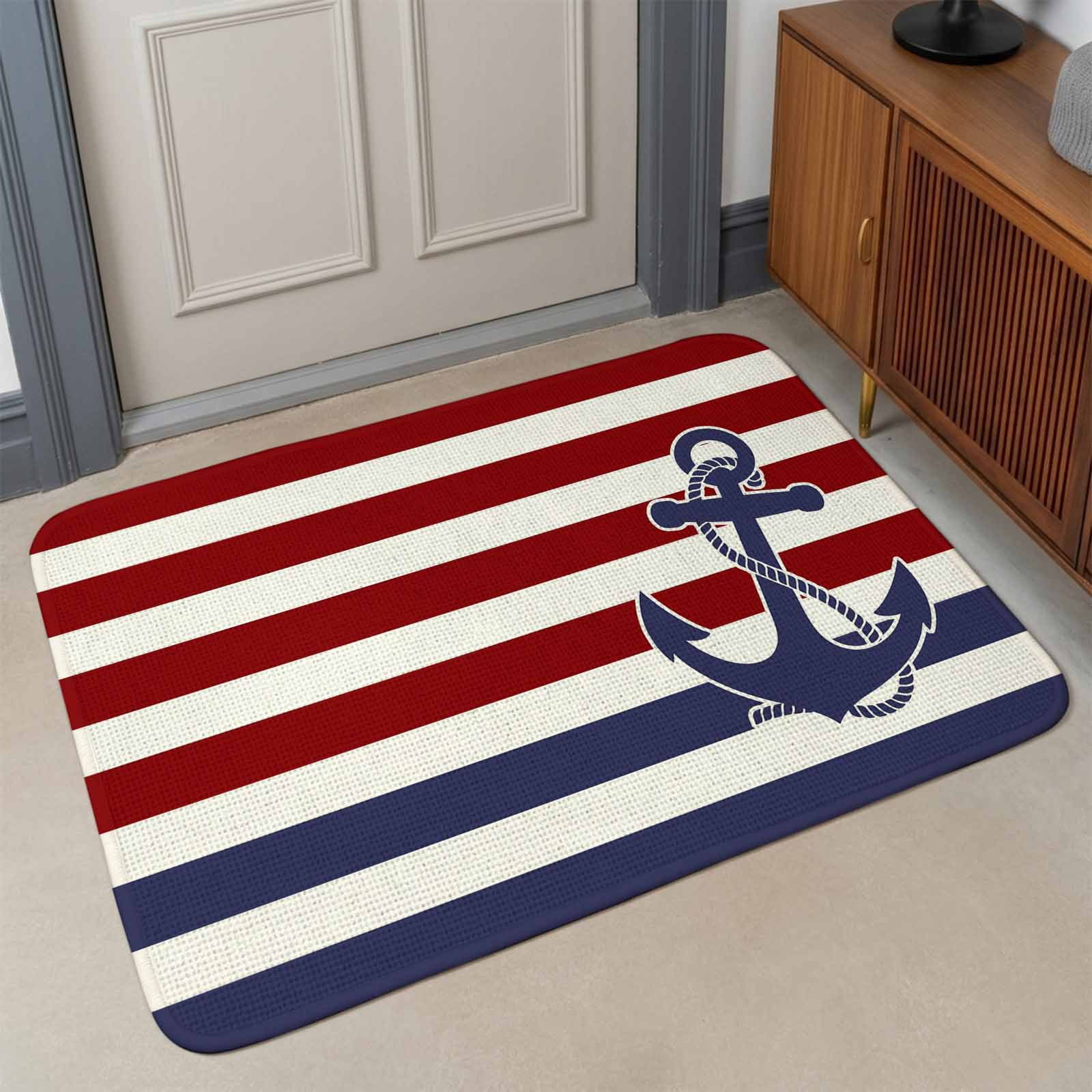 Blue Anchor Front Door Mat Indoor Entrance, Costal Red White Blue ...