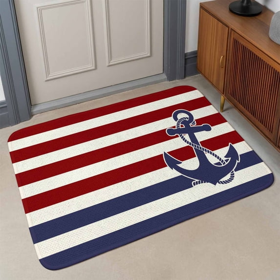 Blue Anchor Front Door Mat Indoor Entrance, Costal Red White Blue ...