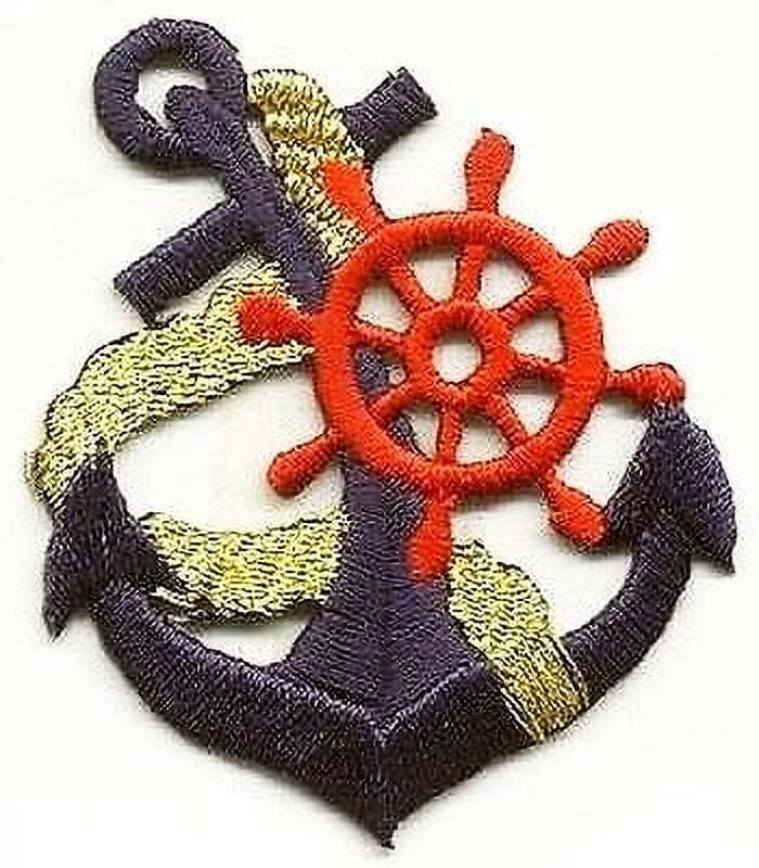 Blue Anchor - Gold Rope - Red Ships Wheel - Nautical - Iron on Applique ...