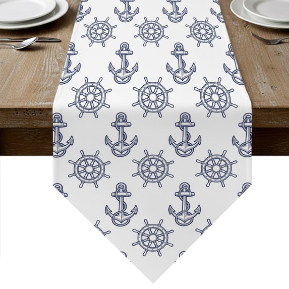 Blue Anchor Nautical Table Runner Linen Burlap Table Runner 72 Inches ...