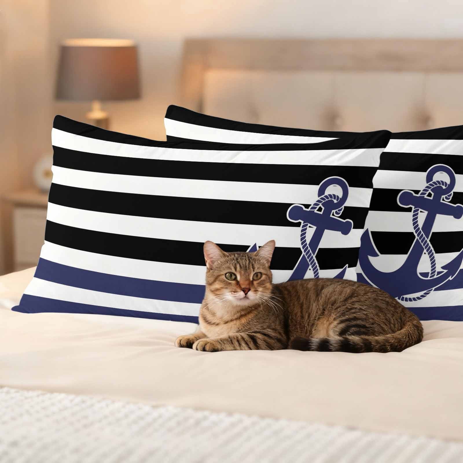 Blue Anchor Outdoor Throw Pillow Covers Set of 2, Costal Black White ...
