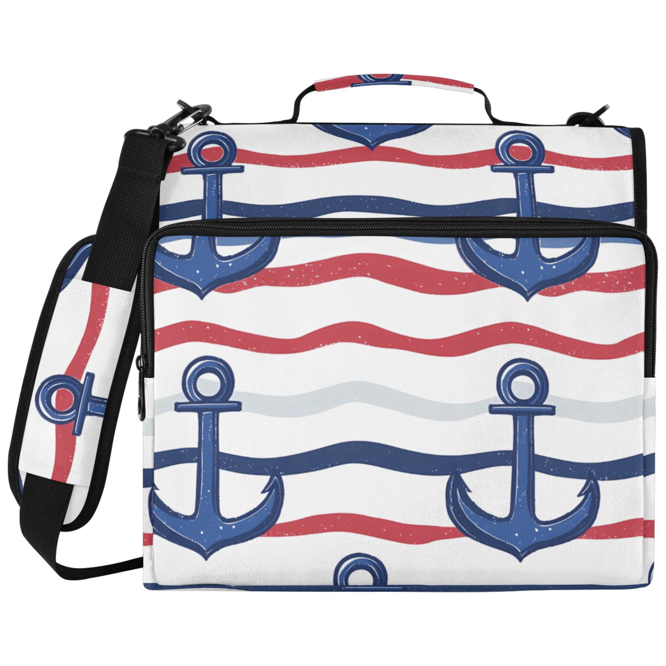 Blue Anchor Pattern 3 Ring Binder Bag Zipper Binder Organizer with 14 ...