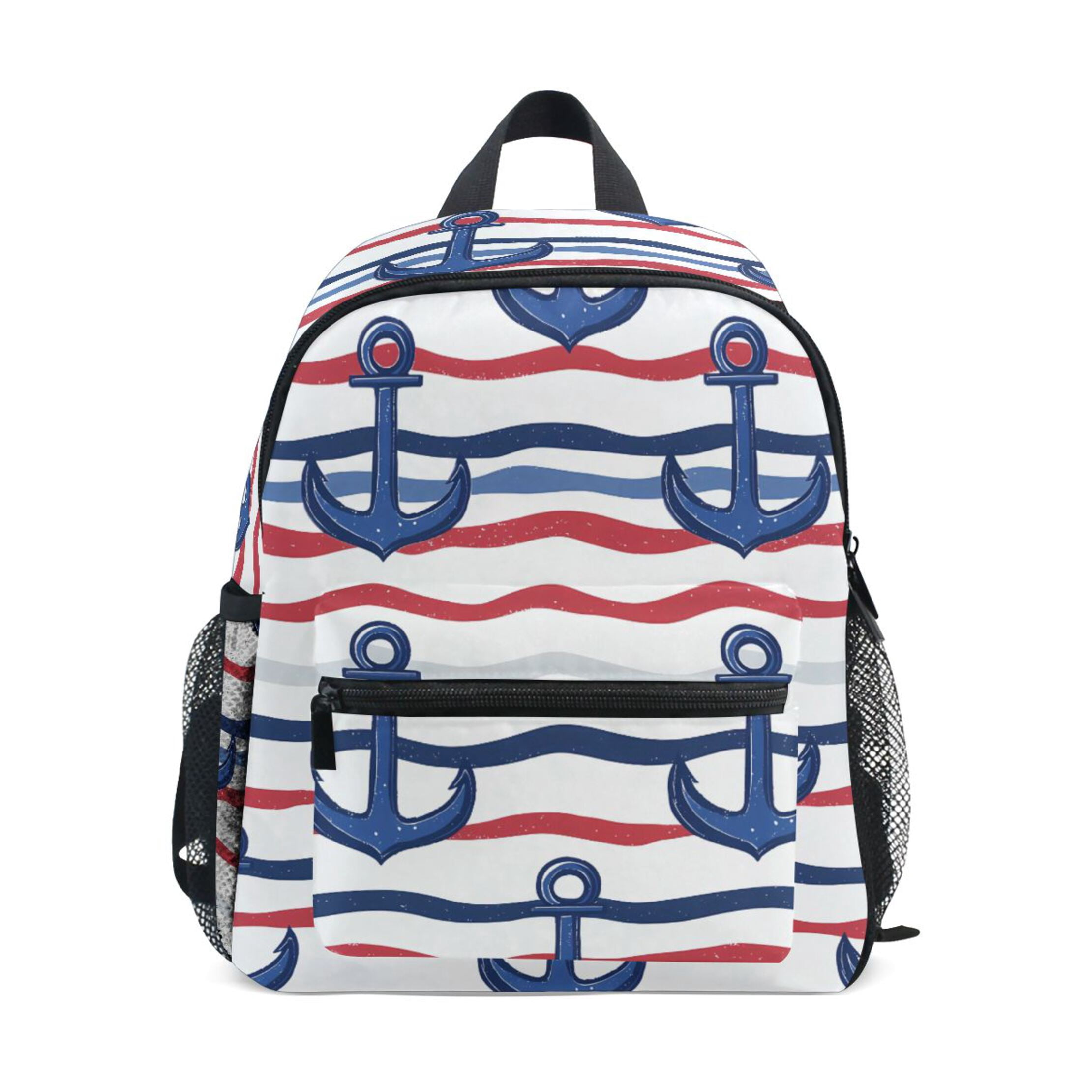 Blue Anchor Pattern Mini Backpack Cute Small Backpack with Chest Strap ...