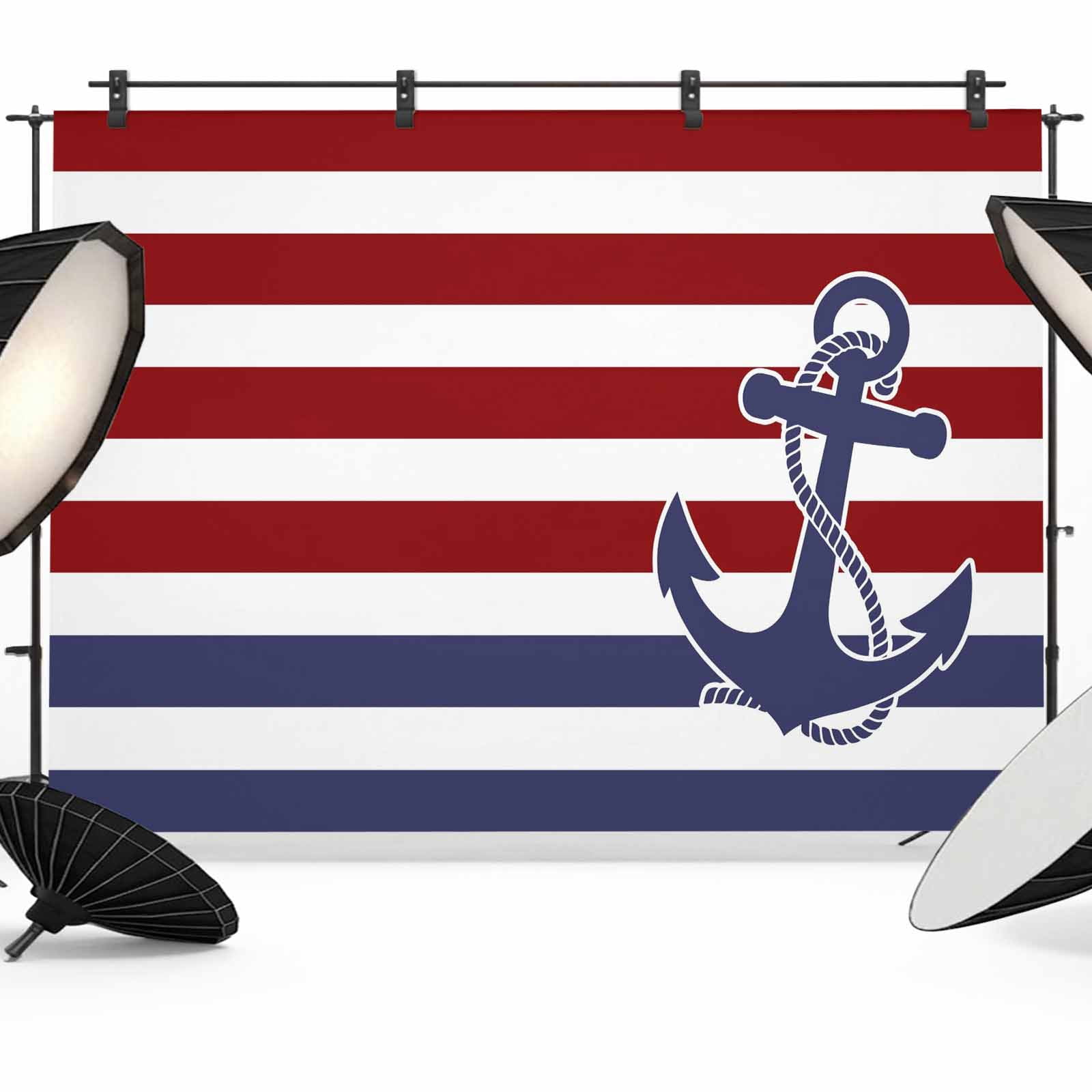 Blue Anchor Photography Backdrop 10x8FT, Costal Red White Blue Stripes ...