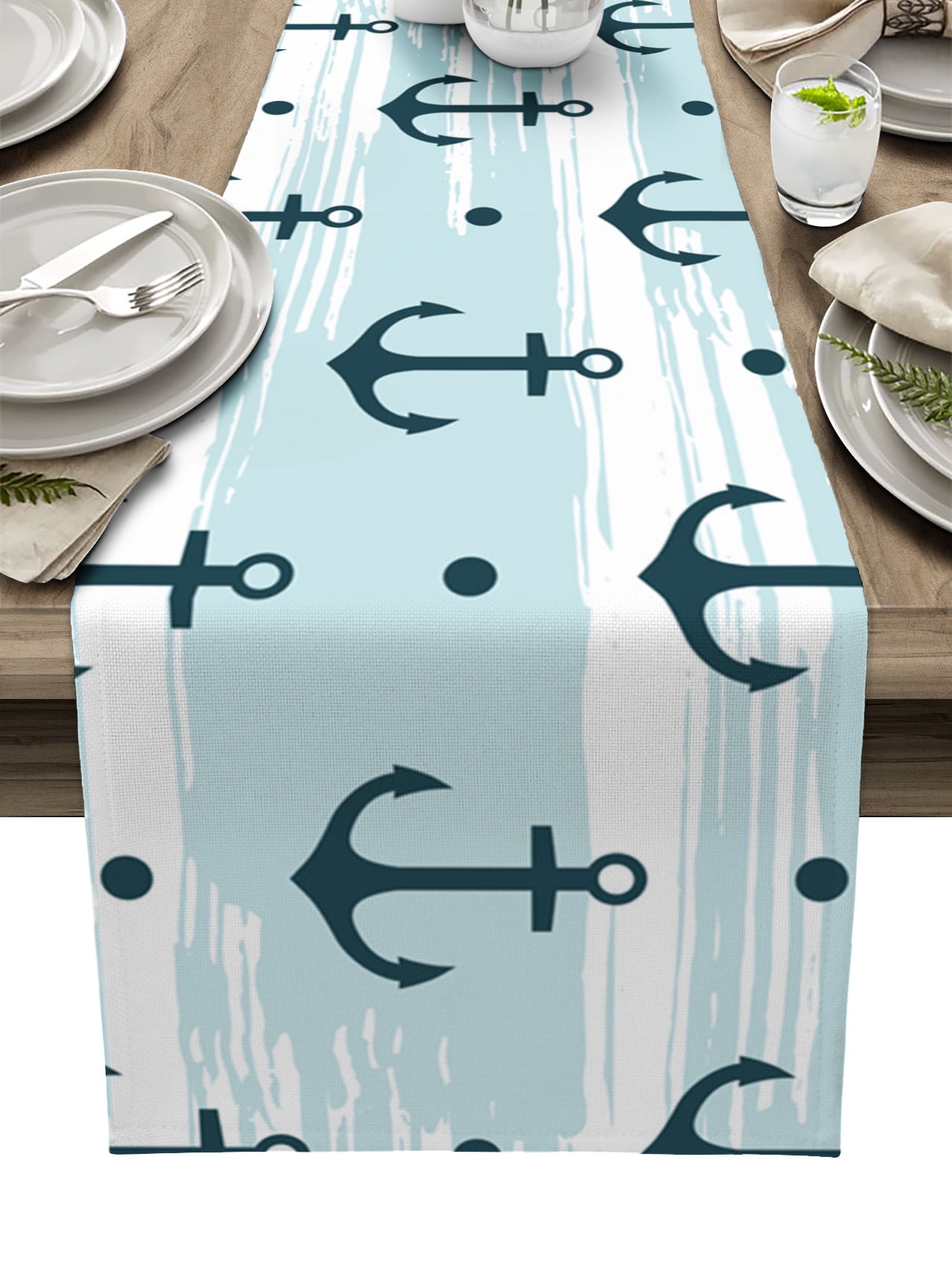 Blue Anchor Polka Dot Retro Table Runners Kitchen Table ration Dining ...