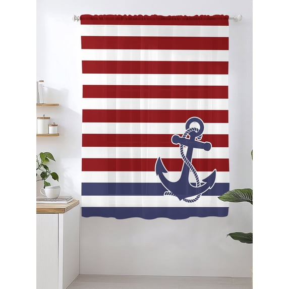 Blue Anchor Sheer Curtains 63 Inch Long 1 Panel Costal Red White Blue ...