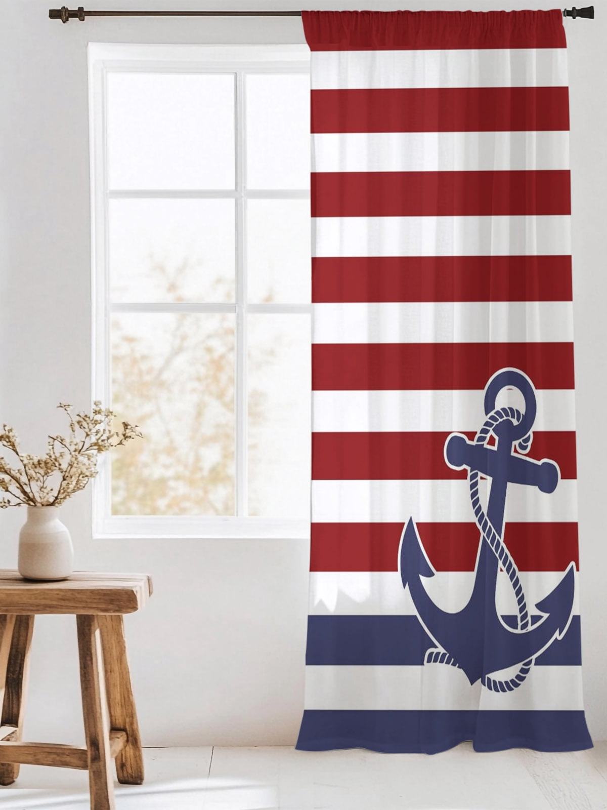 Blue Anchor Sheer Curtains 84 Inch Long 1 Panel Costal Red White Blue ...