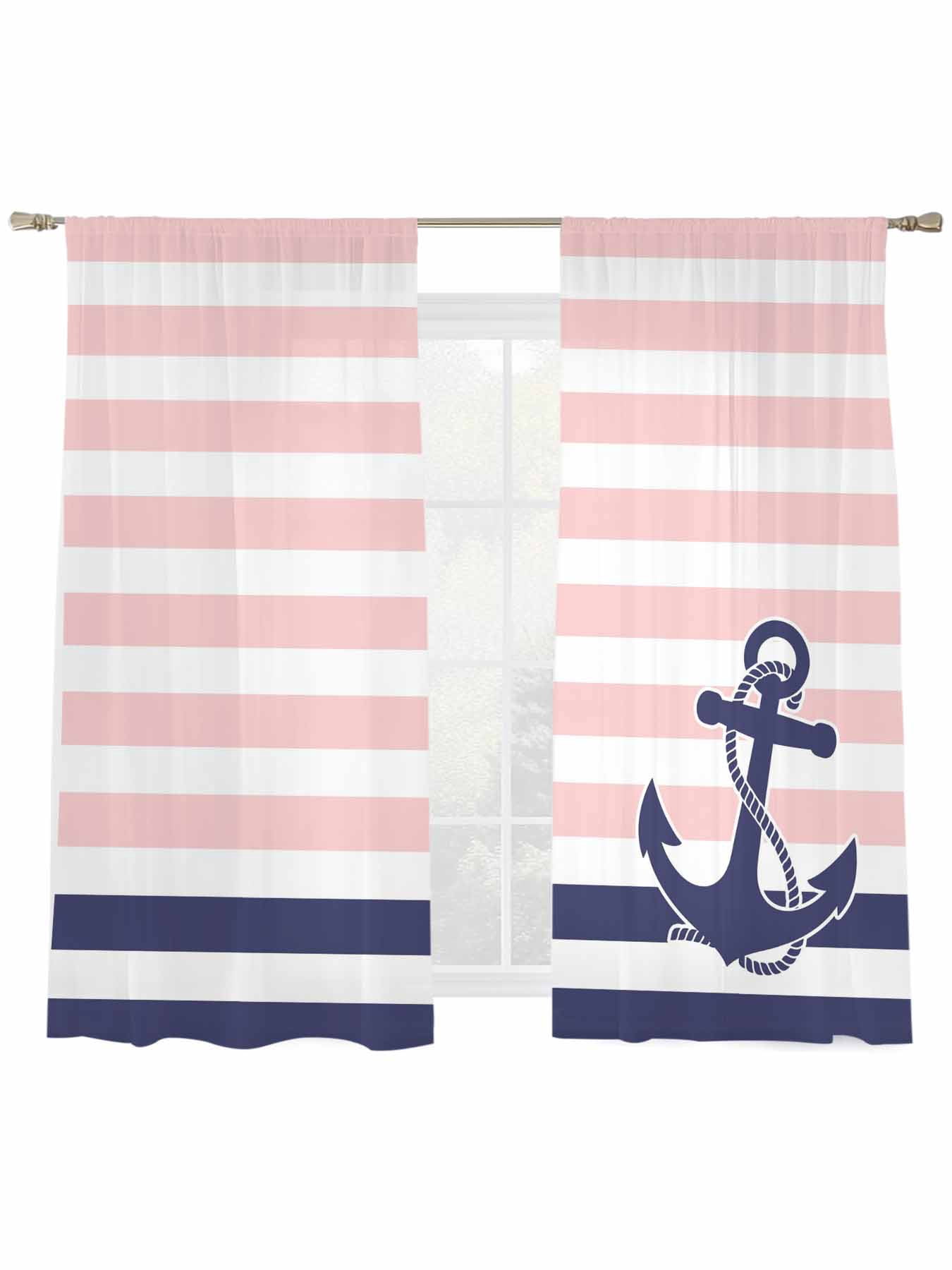 Blue Anchor Sheer Curtains for Living Room Bedroom, Light-filtering ...