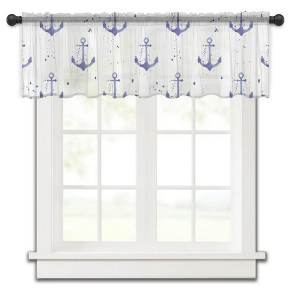 Blue Anchor Splash Ink Small Window Curtain Tulle Sheer Short Curtain ...