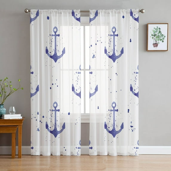 Blue Anchor Splash Ink Texture Tulle In Sheer Curtains For Living Room ...