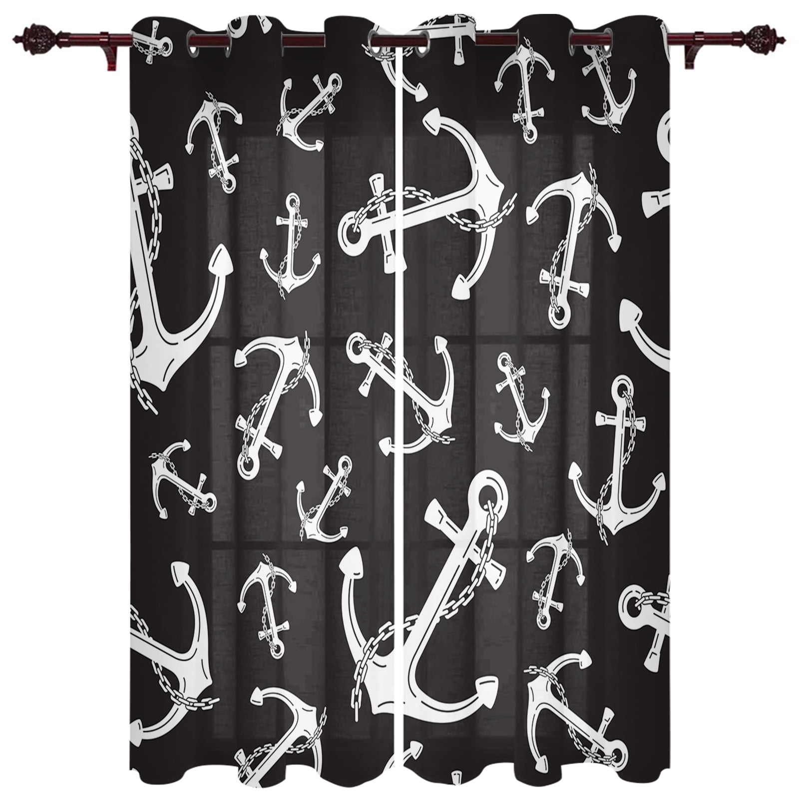 Blue Anchor Splash Ink Window Curtains Kids Room Living Room Curtain ...