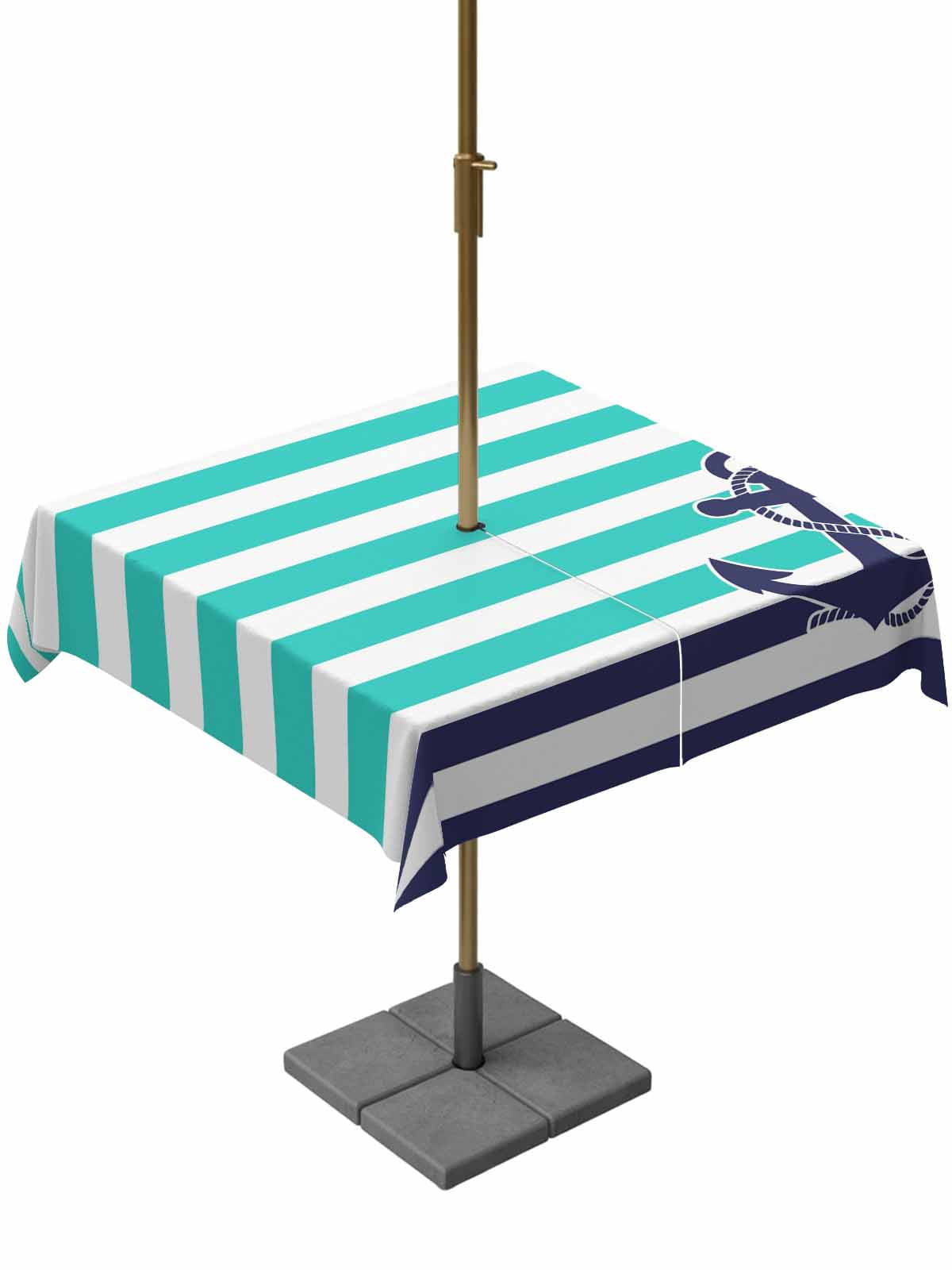 Blue Anchor Square Outdoor Tablecloth with Umbrella Hole Costal ...