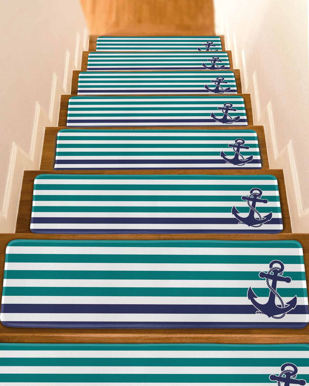 Blue Anchor Stair Treads Non Slip for Steps Costal Green White Blue ...