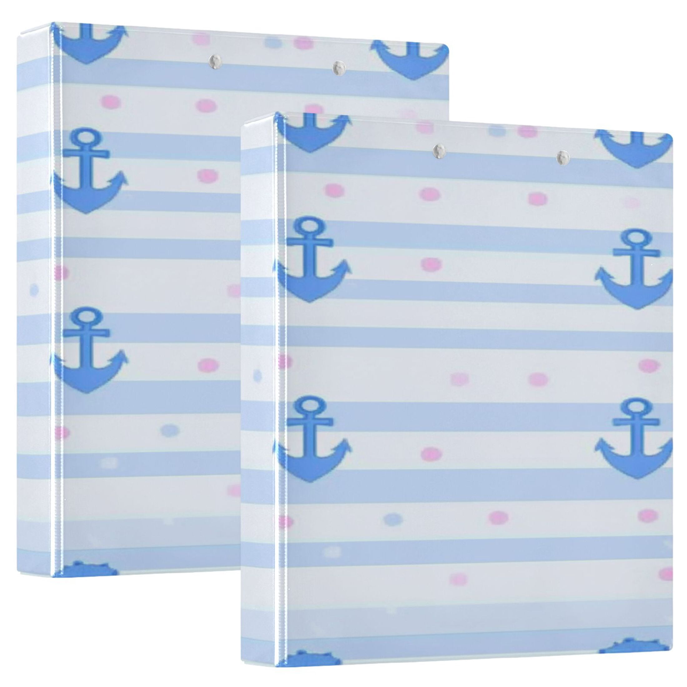 Blue Anchor Stripes 12.4x10.6in PVC Round Ring Binders, 2-Pack, D-Ring ...