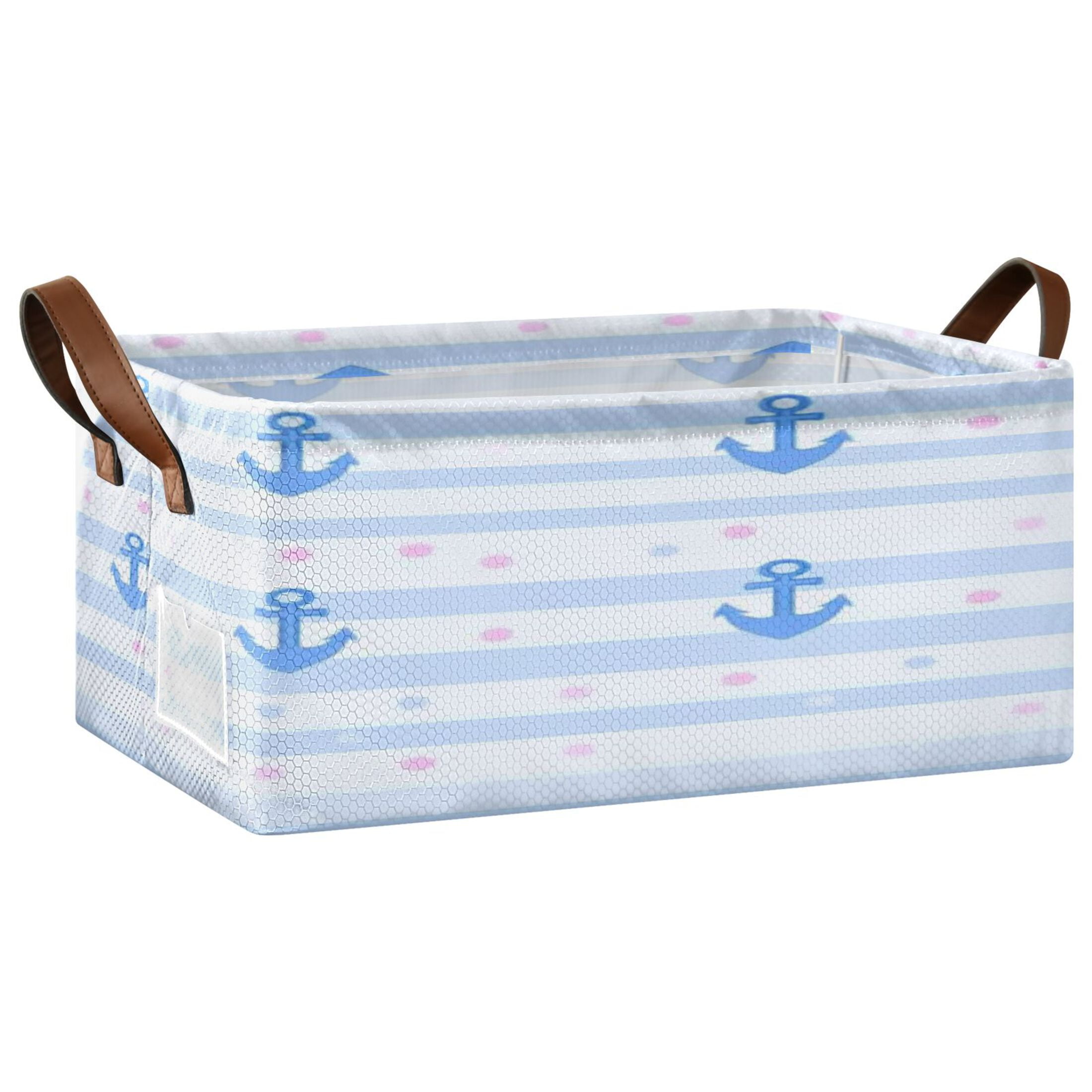Blue Anchor Stripes Open Home Storage Bins Foldable Metal Frame Shelf ...