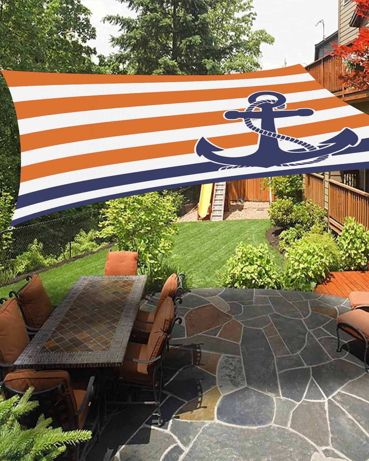 Blue Anchor Sun Shade Sail 14'X18' Costal Orange White Blue Stripes ...