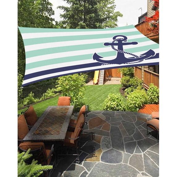Blue Anchor Sun Shade Sail 6.5'X10' Costal Mint Green White Stripes ...