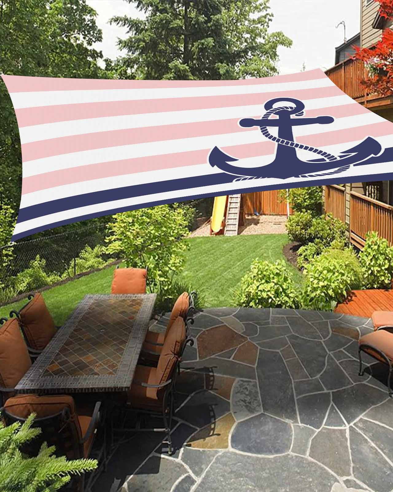 Blue Anchor Sun Shade Sail 6.5'X10' Costal Pink White Blue Stripes ...