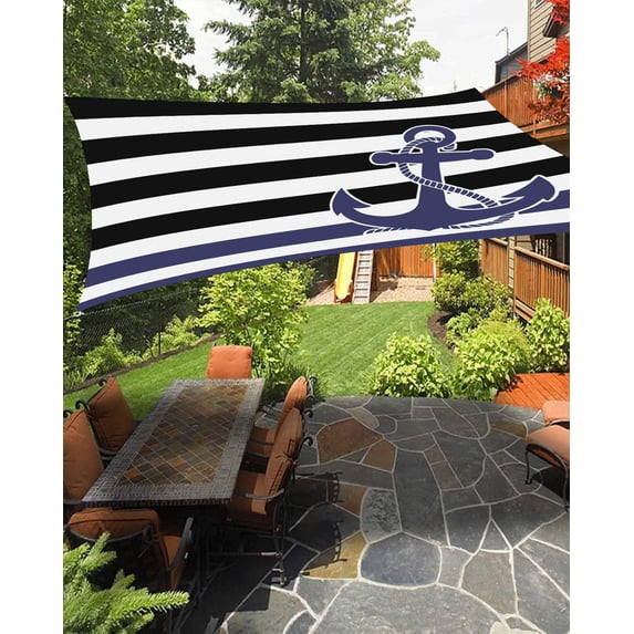 Blue Anchor Sun Shade Sail 8'X10' Costal Black White Blue Stripes ...
