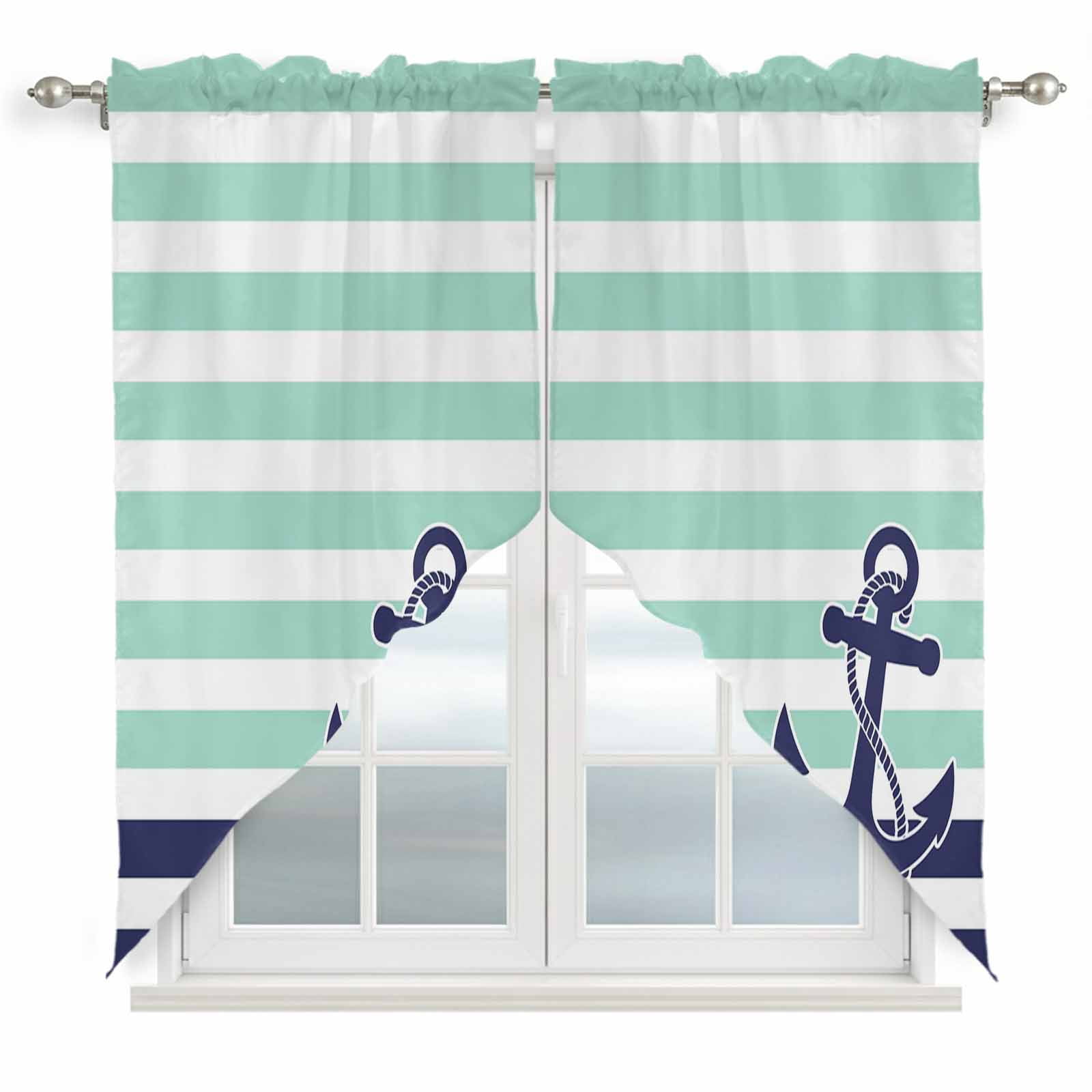 Blue Anchor Swag Curtain Valance for Window 2 Panels Costal Mint Green ...